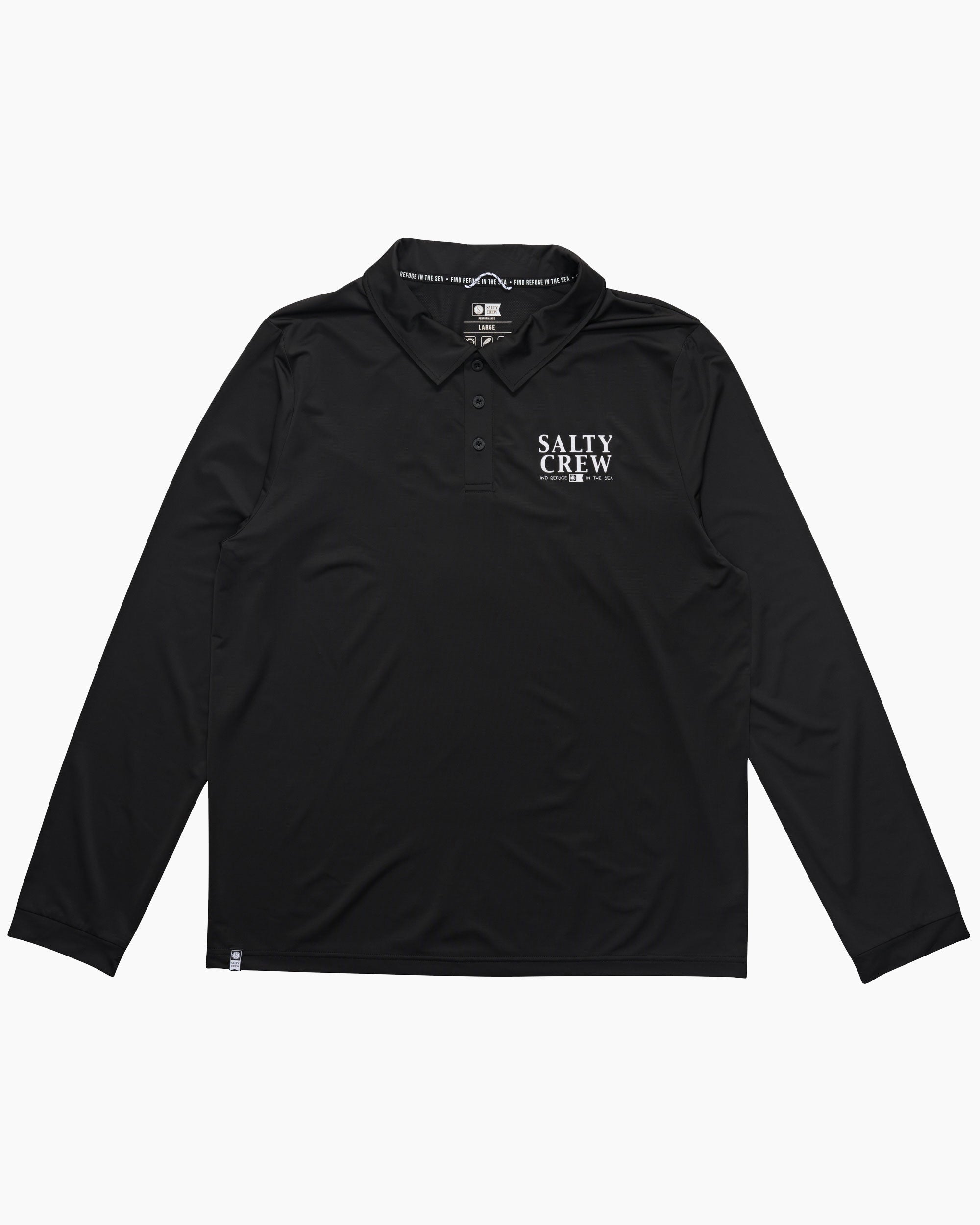 Yellowfin Polo Long Sleeve Sunshirt - Black | Salty Crew Australia
